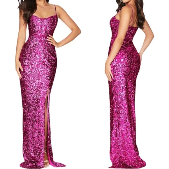 Nookie | Dresses | Nookie Confetti Sequin Gown Pink S Nwt | Poshmark